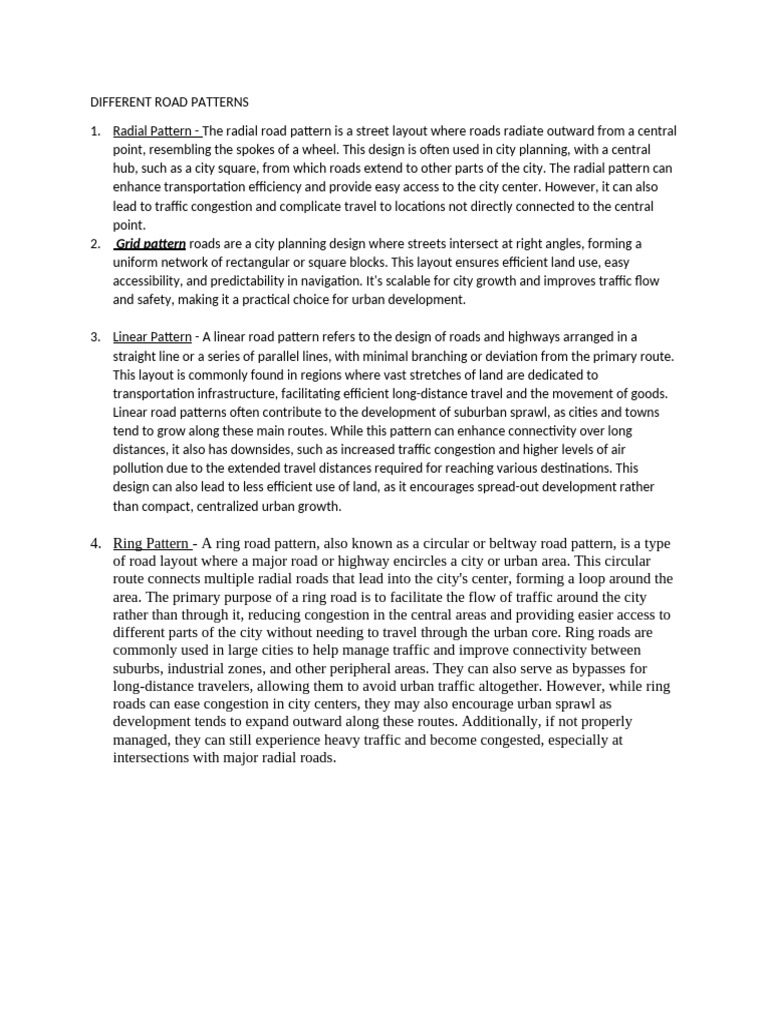 Different Road Patterns | PDF