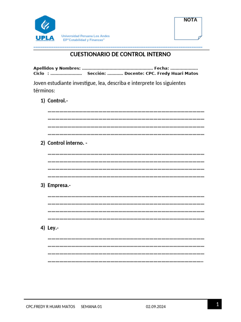 CUESTIONARIO DE CONTROL INTERNO | PDF
