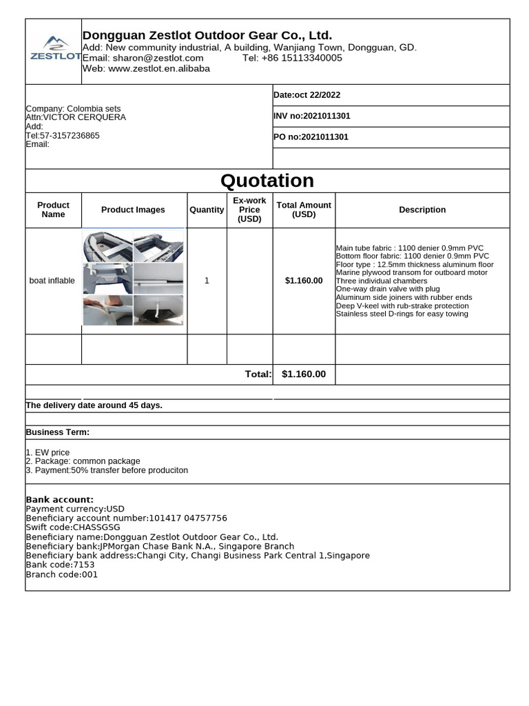 Invoice Dinghy Inflable | PDF