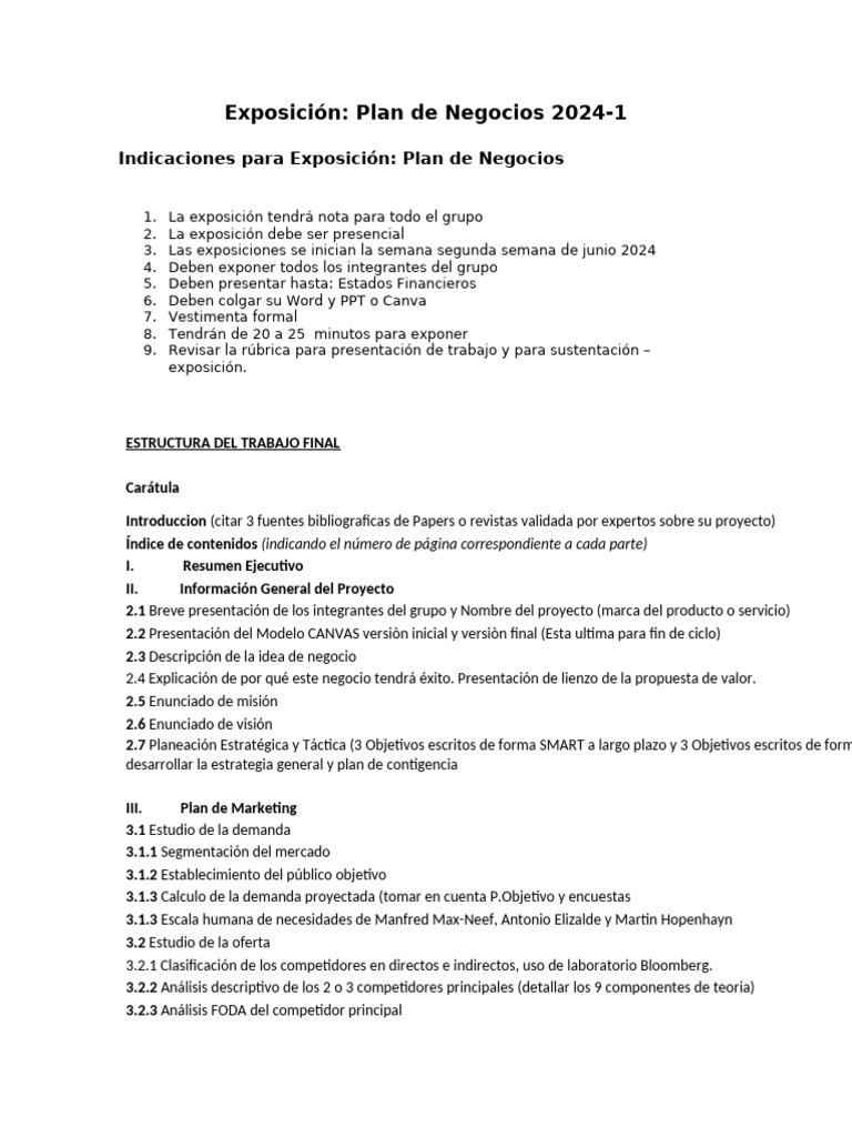 Instrucciones para Exposiciones TRABAJO FINAL 2024-1 | PDF