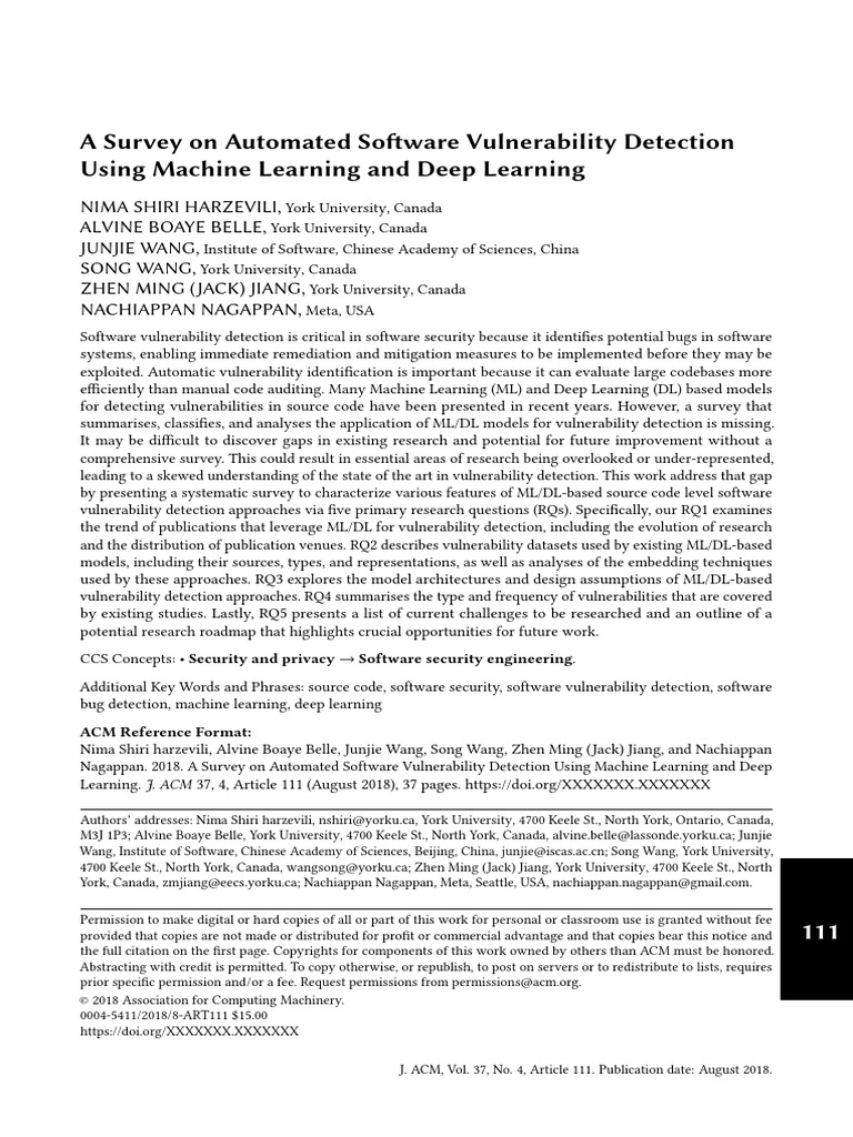 Harzevili Et Al - 2023 - A Survey On Automated Software Vulnerability Detection Using Machine ...