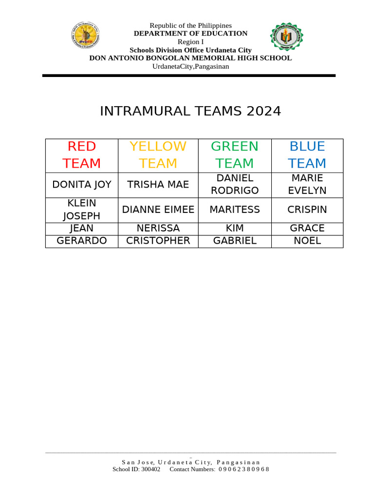 Intramural Teams 2024 | PDF