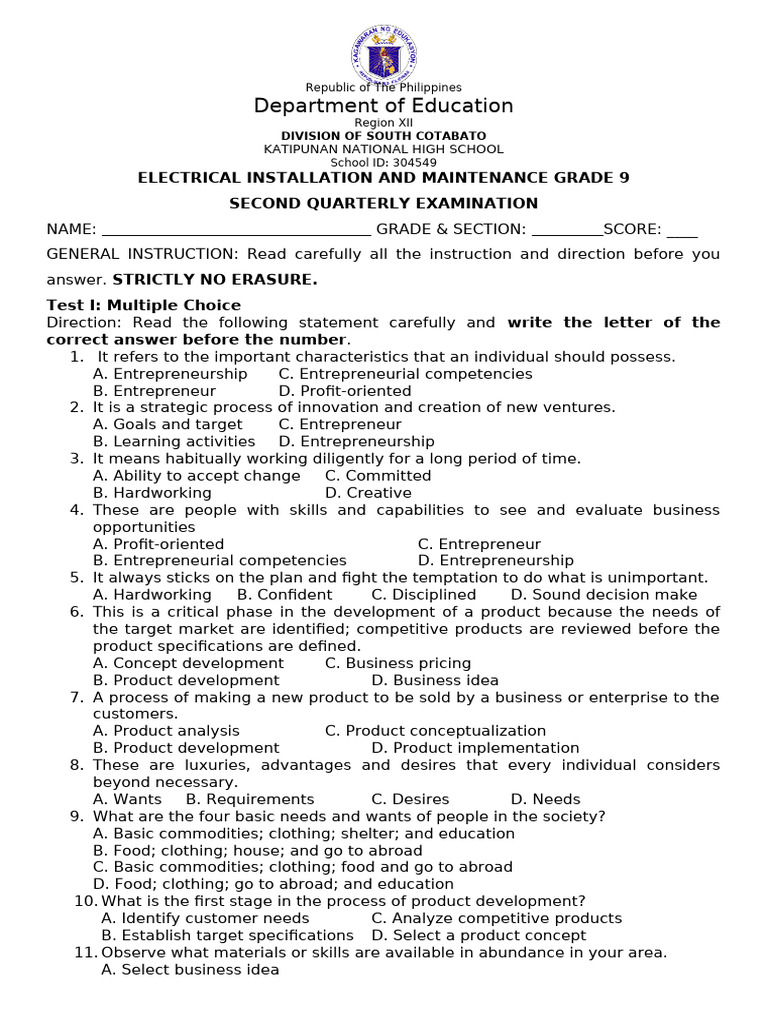 2nd EIM 9 Examination (AutoRecovered) | PDF