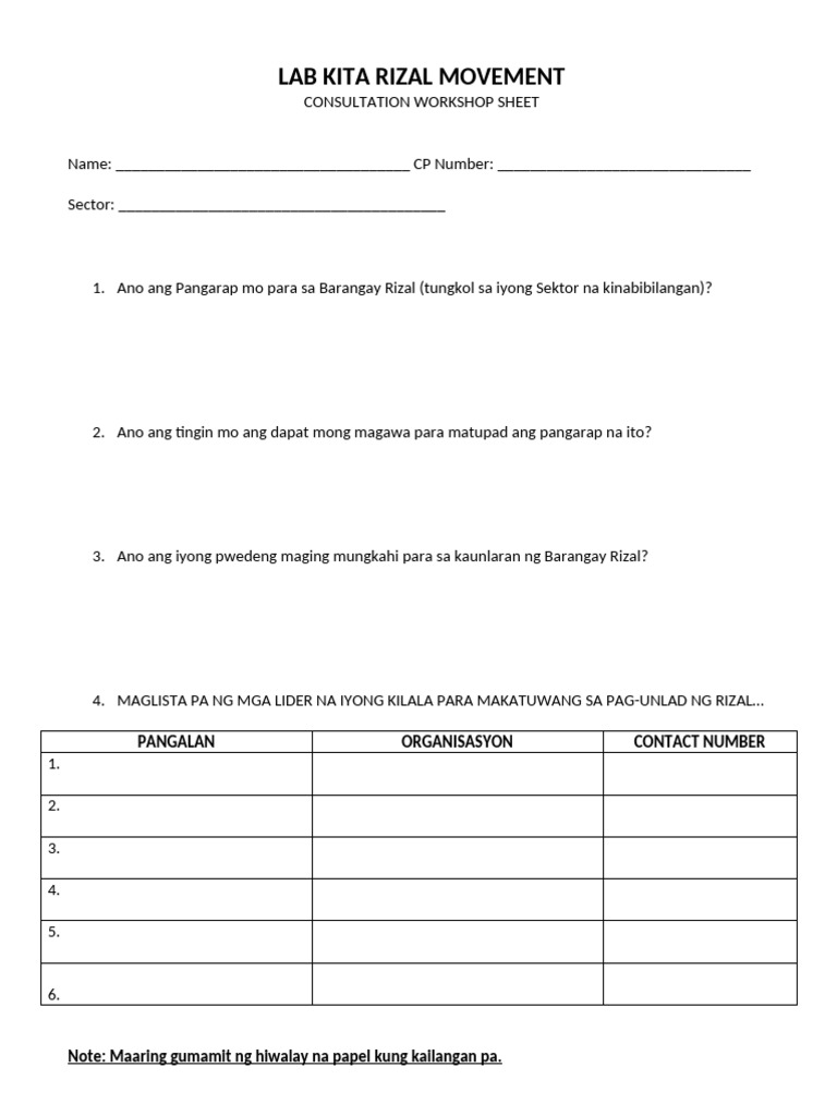 Lab Kita Rizal Workshop Sheet | PDF
