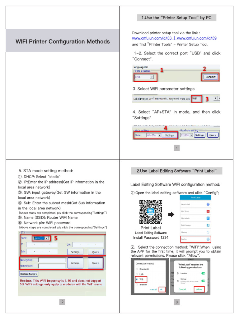 WIFI Printer Configuration Methods | PDF