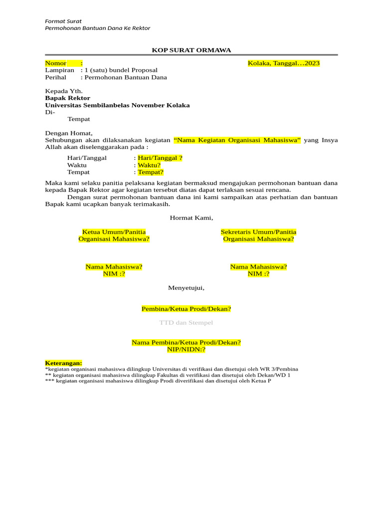 Format Kop Surat Permintaan Dana Ke Rektor | PDF