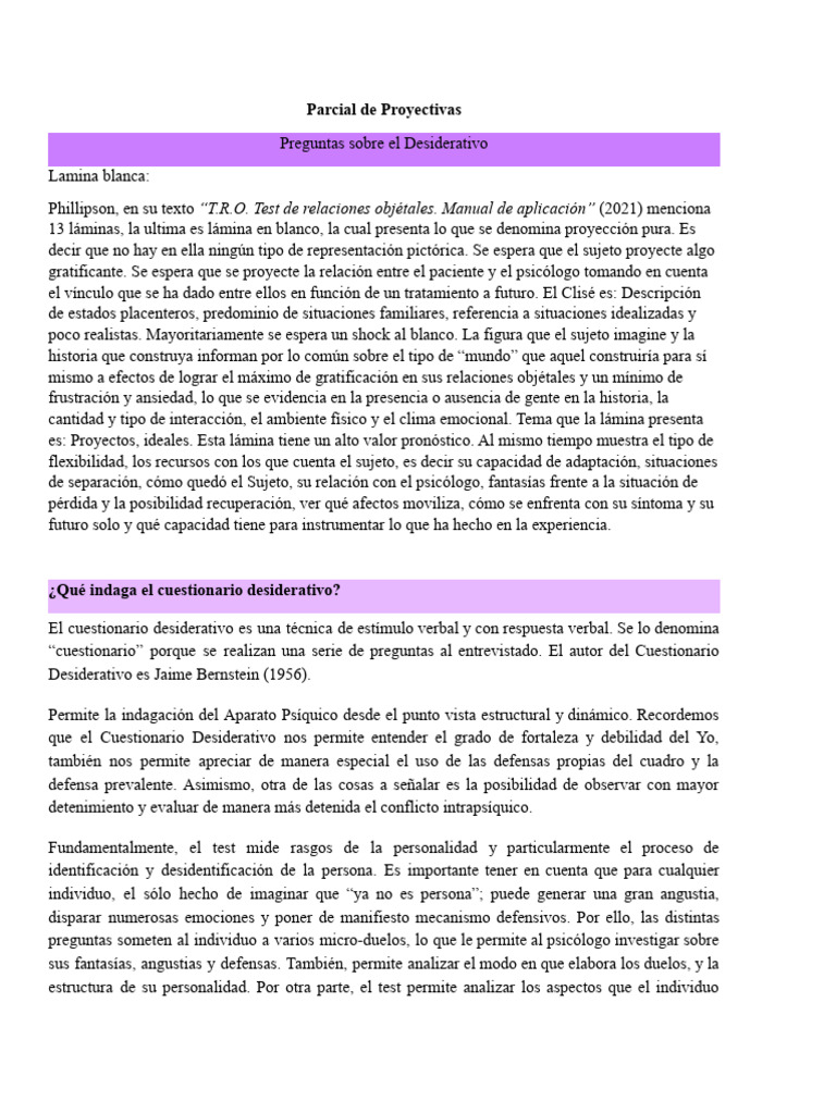 Preguntas Teóricas Proyectivas Peker | PDF | Percepción | Cuestionario