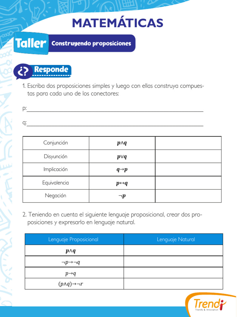 Taller Matemáticas 9construyendo Proposiciones | PDF