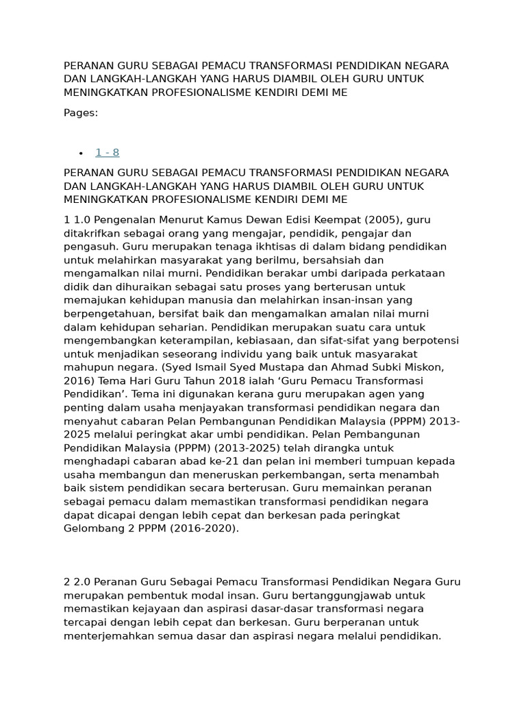 Peranan Guru Sebagai Pemacu Transformasi Pendidikan Negara Dan Langkah ...