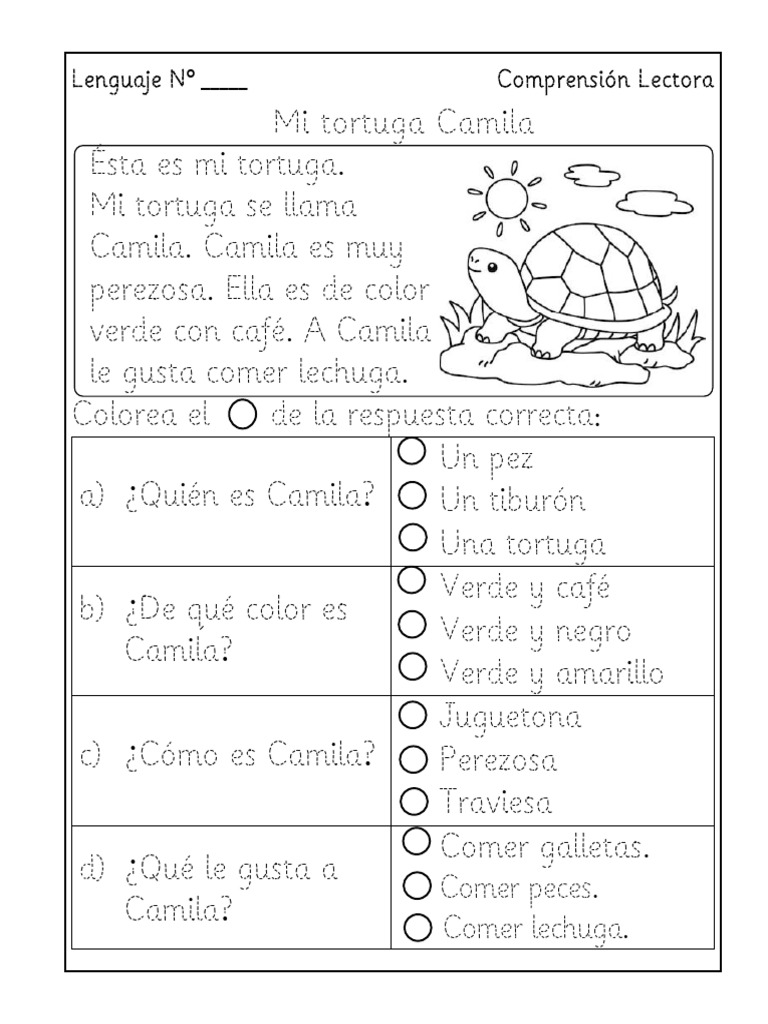 Mi Tortuga Camila (Comprensión Lectora) | PDF