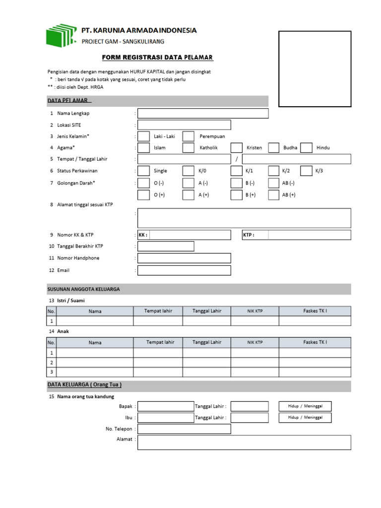 Form Isian Pelamar | PDF
