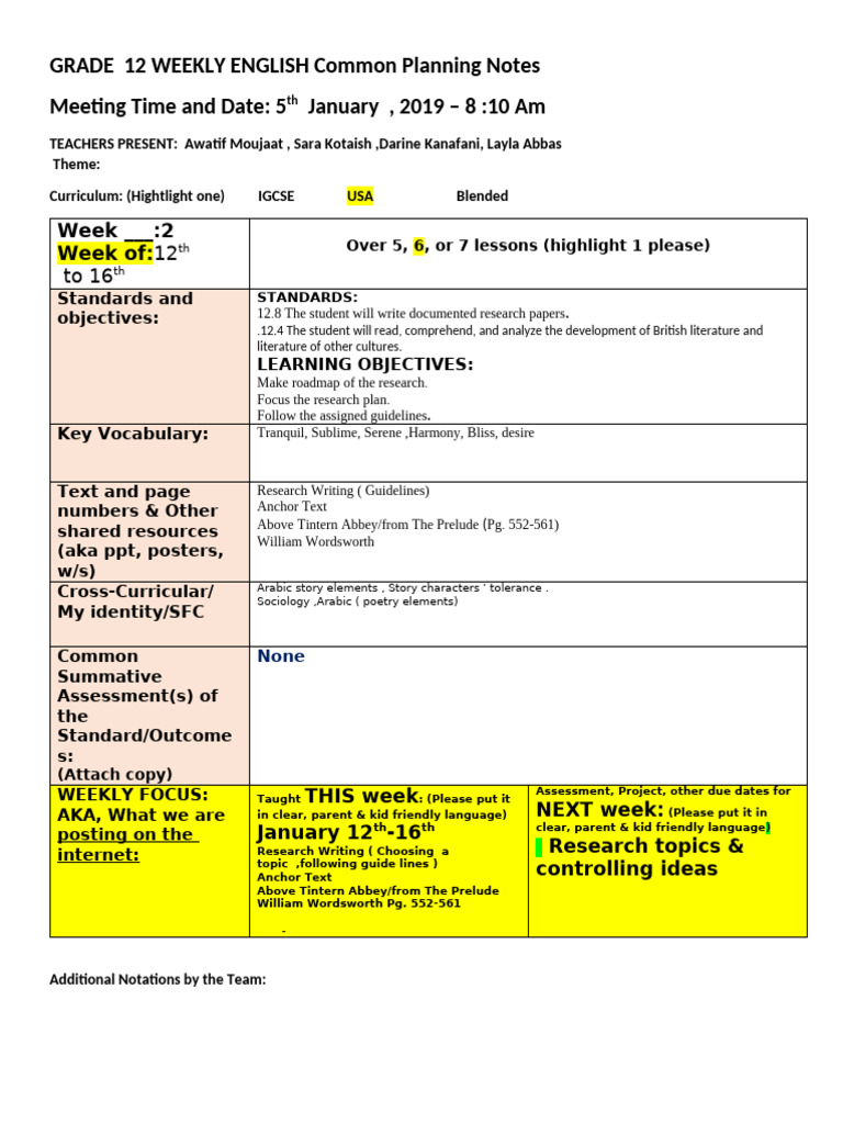 Week 12 Grade 12 Overview With Notations | PDF