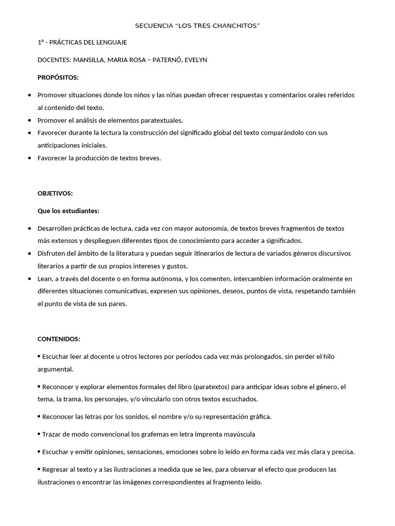 Secuencia Los Tres Chanchitos Pdf