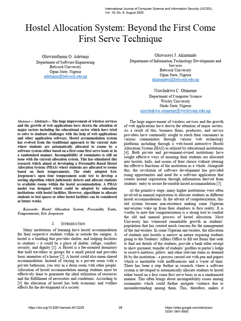 Article 1 - Hostel Allocation | PDF | Temperament | Psychology