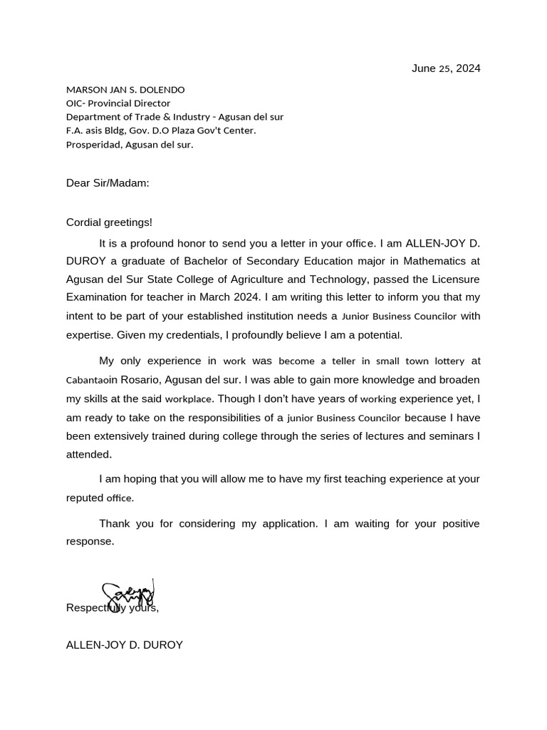 Application Letter Dti | PDF