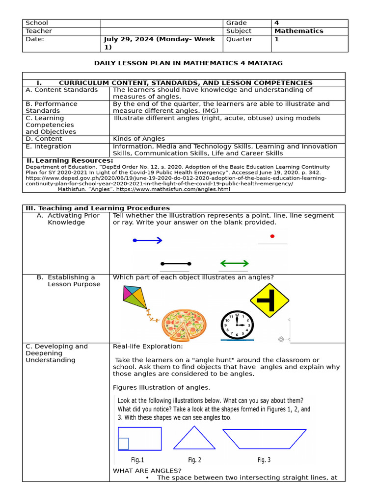 DLP Matatag Math Grade 4 Quarter 1 Week 1 Monday Friday | PDF