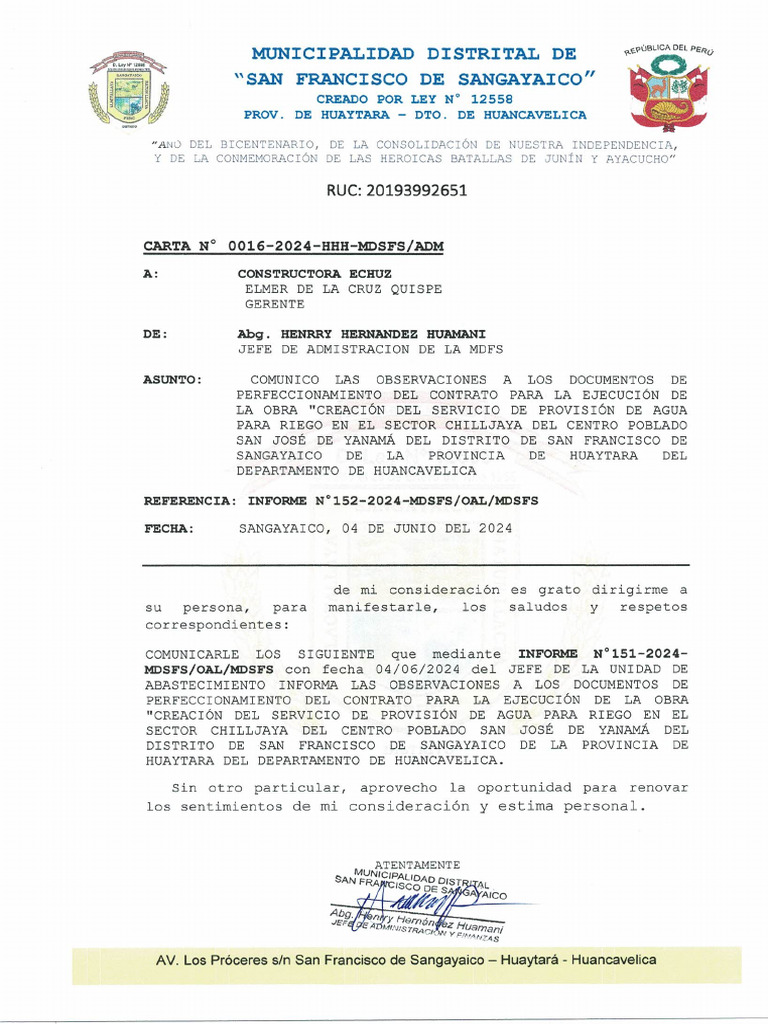 Carta Constructora Echuz | PDF