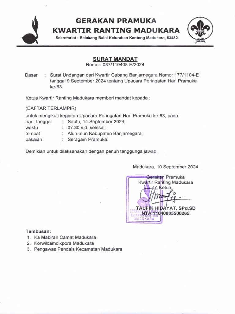E. Bu Nani & Bu Fajri SURAT MANDAT Upacara Hari Pramuka 2024 | PDF