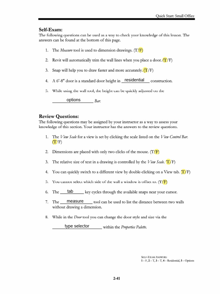 Revit Lesson 2 - Self exam & review questions | PDF