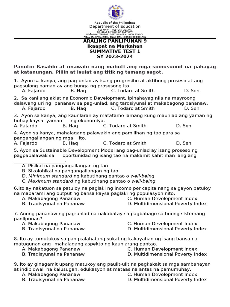 AP9 4th QTR Sum 1 | PDF