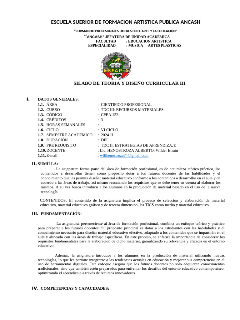 Silabo TDC Iii Recursos Materiales M | PDF