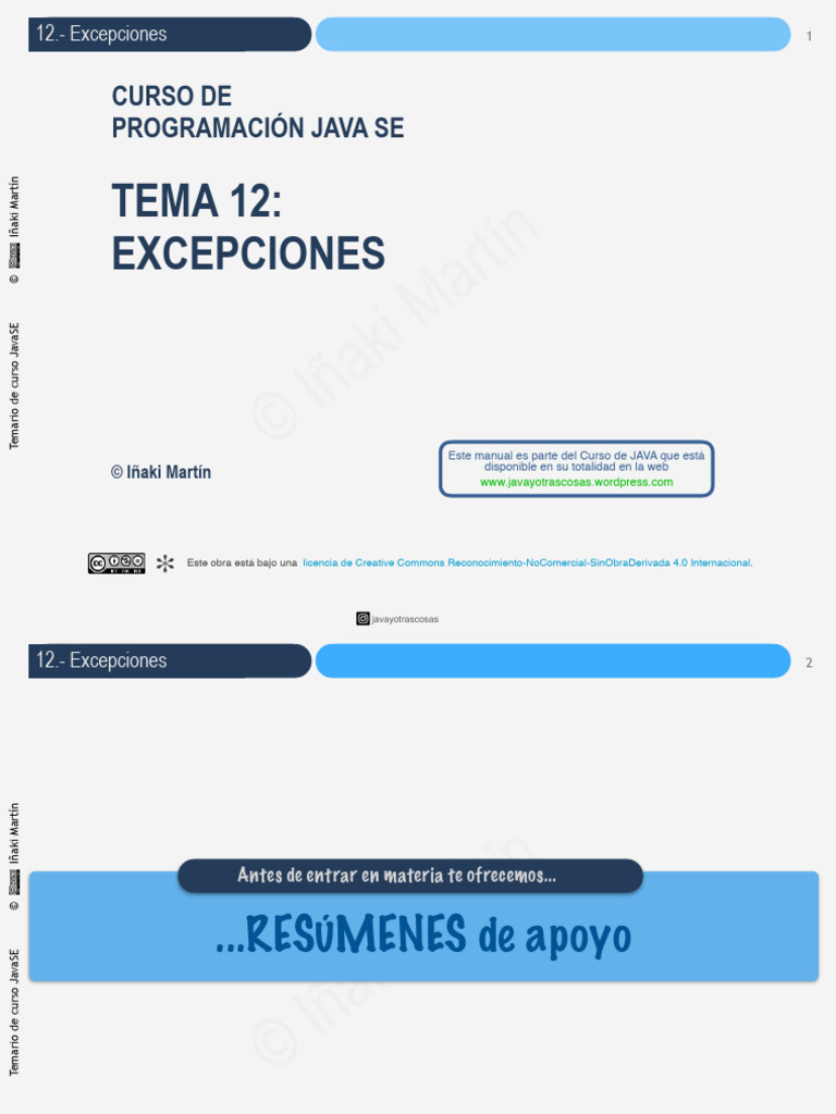 JYOC-JAVA-Cap12 Excepciones | PDF | Java (lenguaje de programación) | Informática