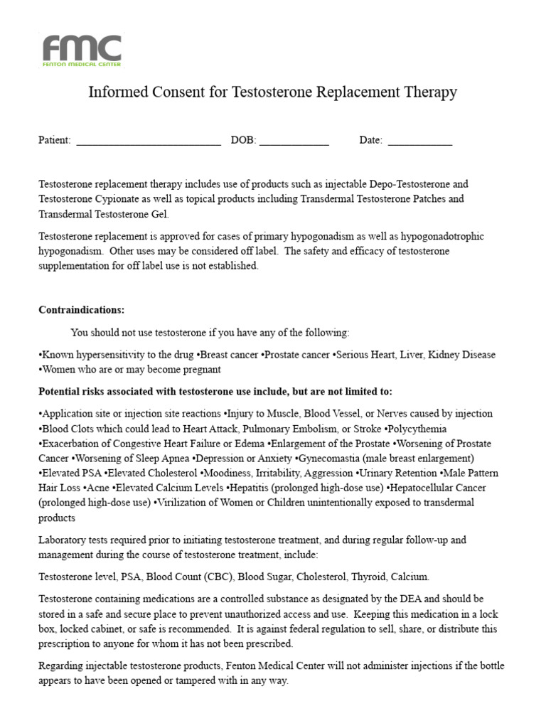 Informed Consent Testosterone Replacement Therapy | PDF | Testosterone ...