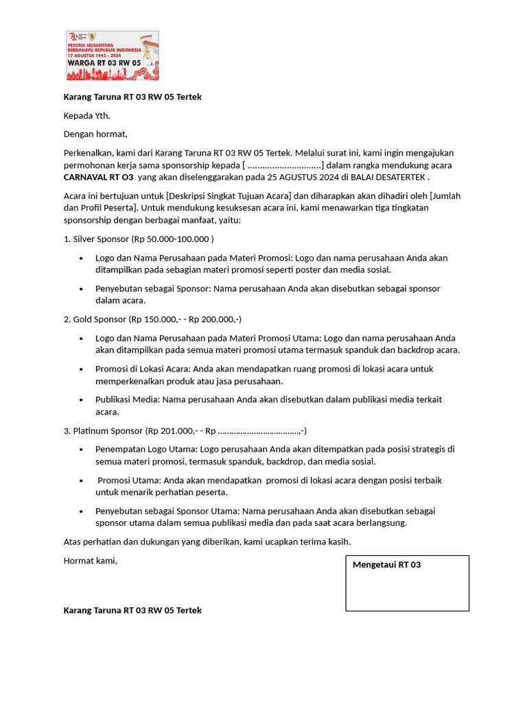 Karang Taruna RT 03 RW 05 Tertek | PDF