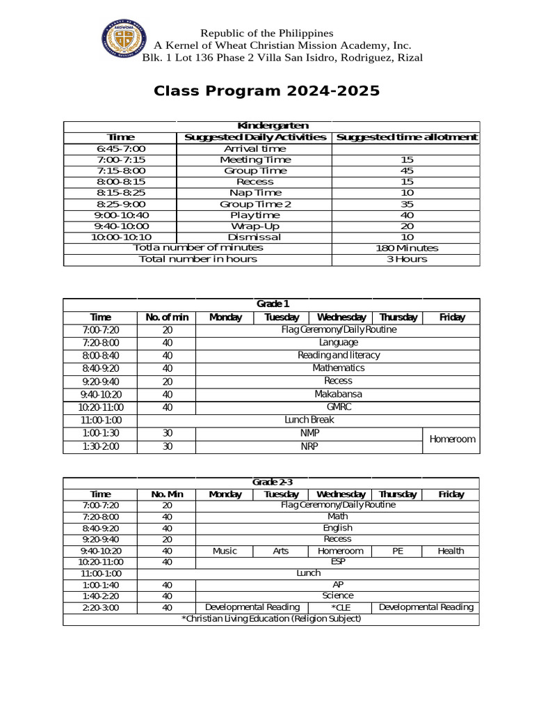 Class Program 2024 | PDF | Cognition | Educational Organizations