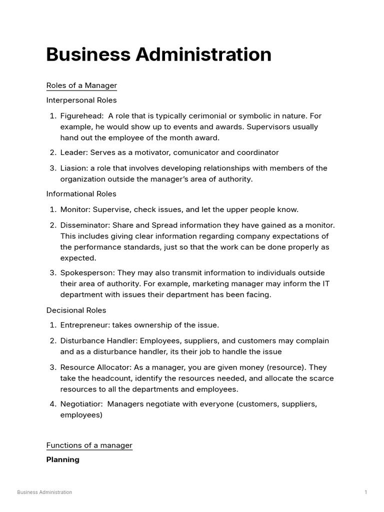 Business Administration Intro Notes | PDF