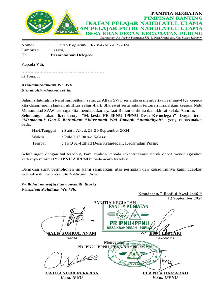 Permohonan Delegasi Ranting | PDF