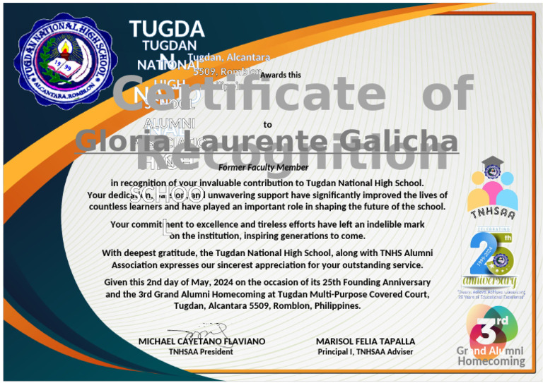 Alumni Certificate of Recognition | PDF