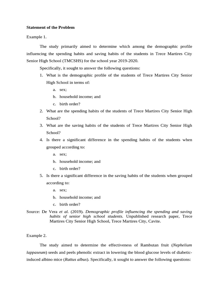 Statement of The Problem - Examples | PDF