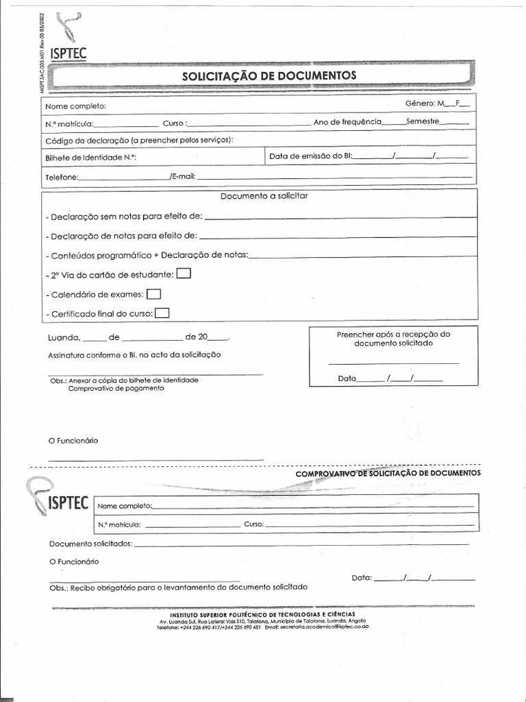 Solicitacao de Documentos ISPTEC | PDF