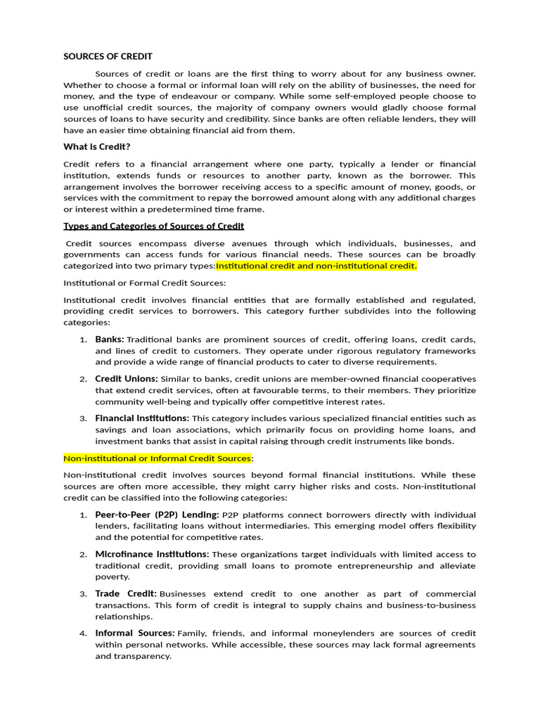 CC-2024 - Sources of Credit | PDF