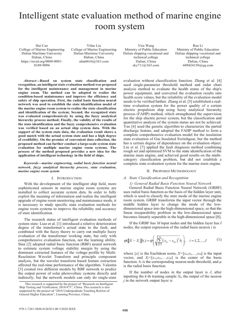 Intelligent State Evaluation Method of Marine Engine Room System | PDF