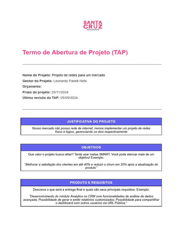 Termo de Abertura de Projeto (TAP) GTI | PDF