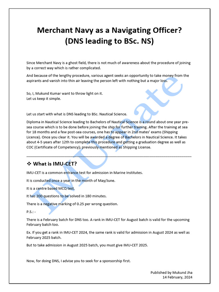Merchant Navy as a Navigating Officer | PDF