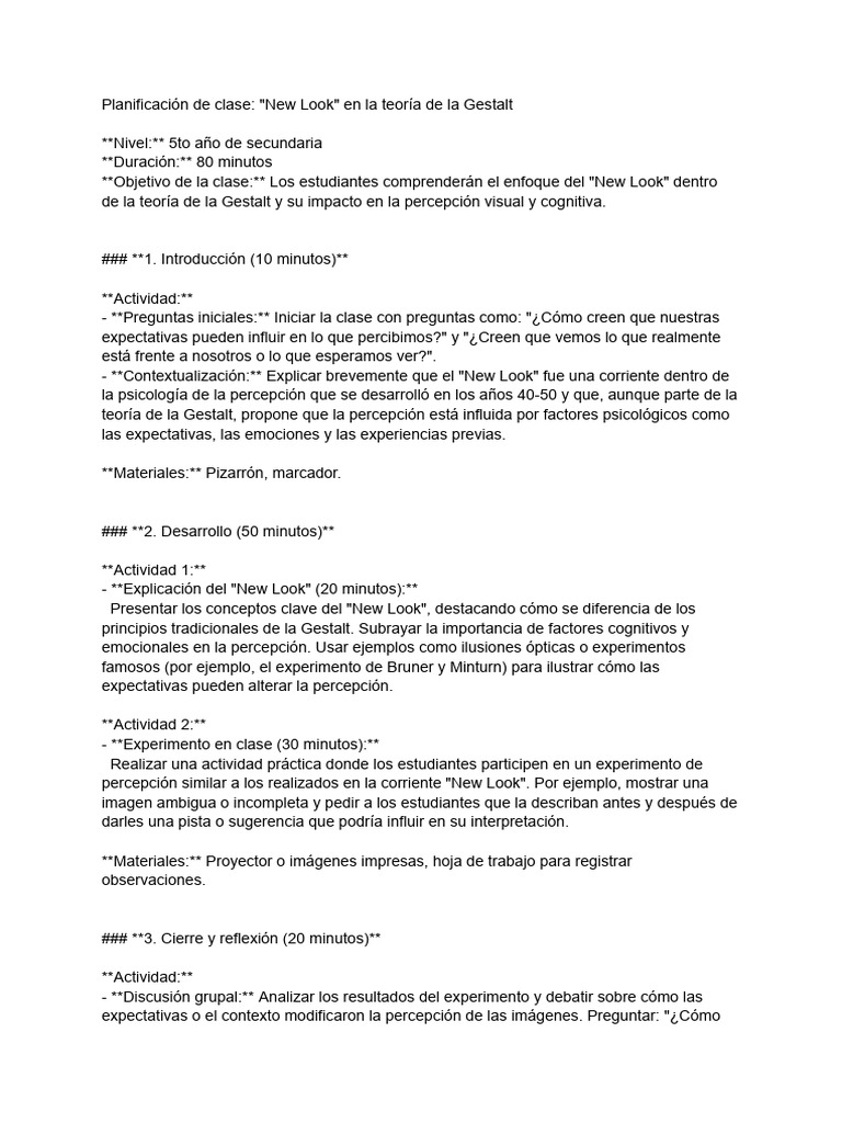Planificación de clase New Look | PDF
