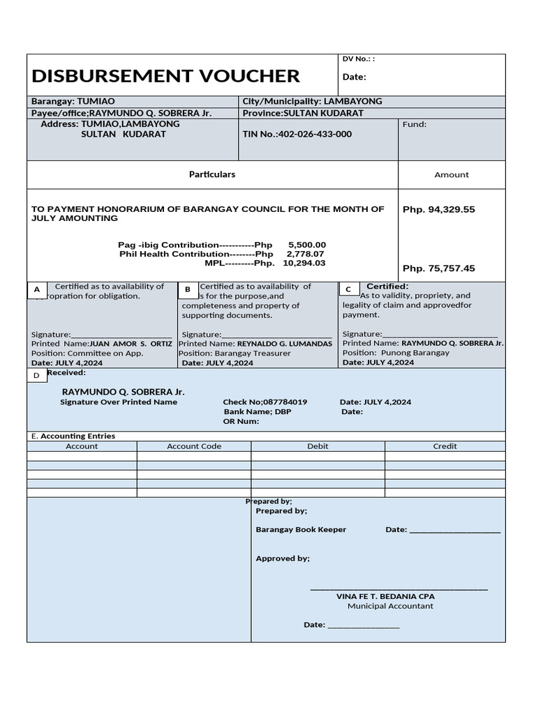 DISBURSEMENT VOUCHER | PDF