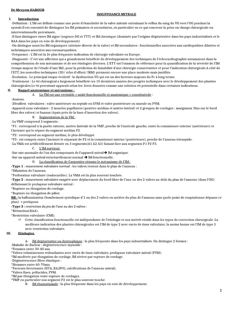 DR Meryem HABOUB Insuffisance Mitrale I.: Mouvement Valvulaire Normal | PDF