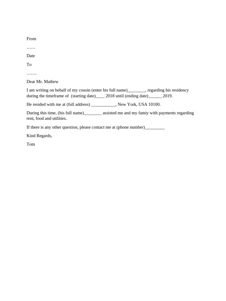 Proof of Residency Letter From Family Member | PDF