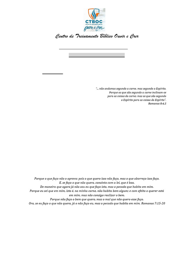 Aula 3 - Modulo Vida No Espirito - Apostila - Tema Mortificando A Carne para Liberar A Vida No ...