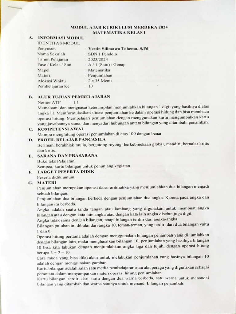 Modul Ajar Yestin S. Tohema | PDF