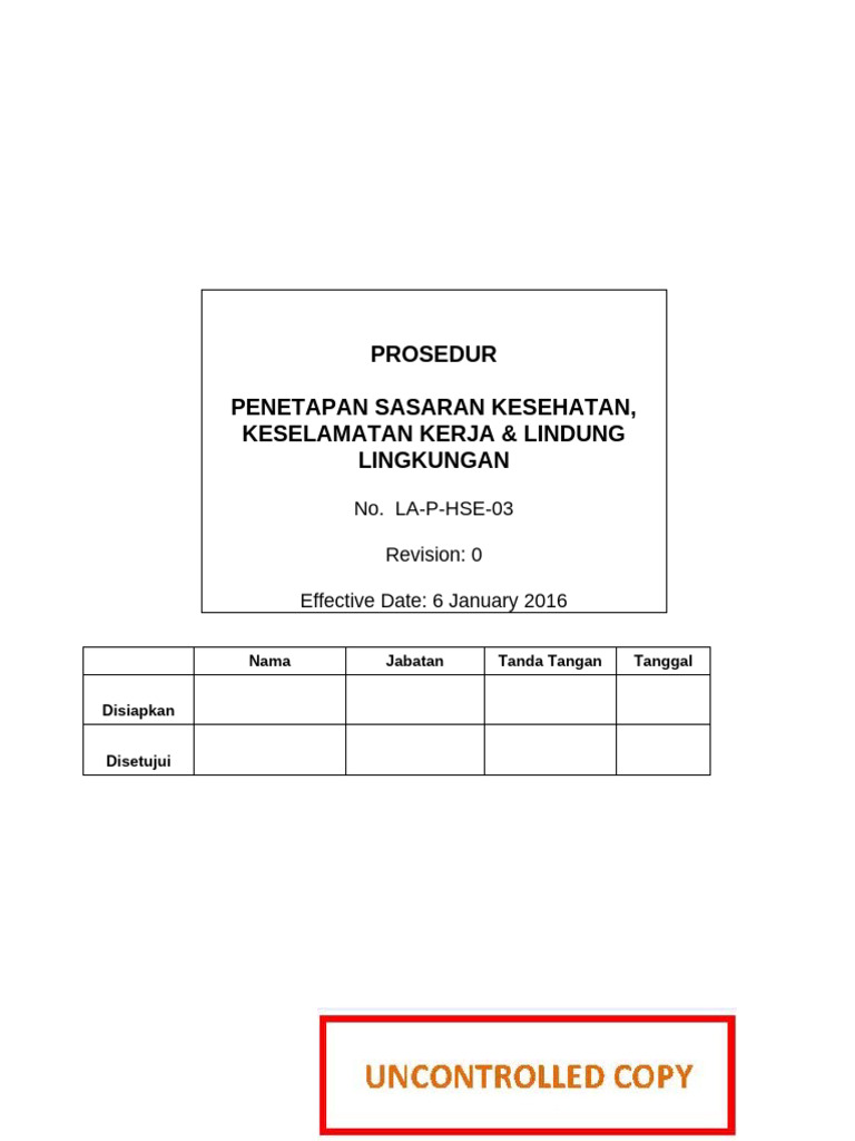 P - HSE - 03 Prosedur Sasaran HSE | PDF