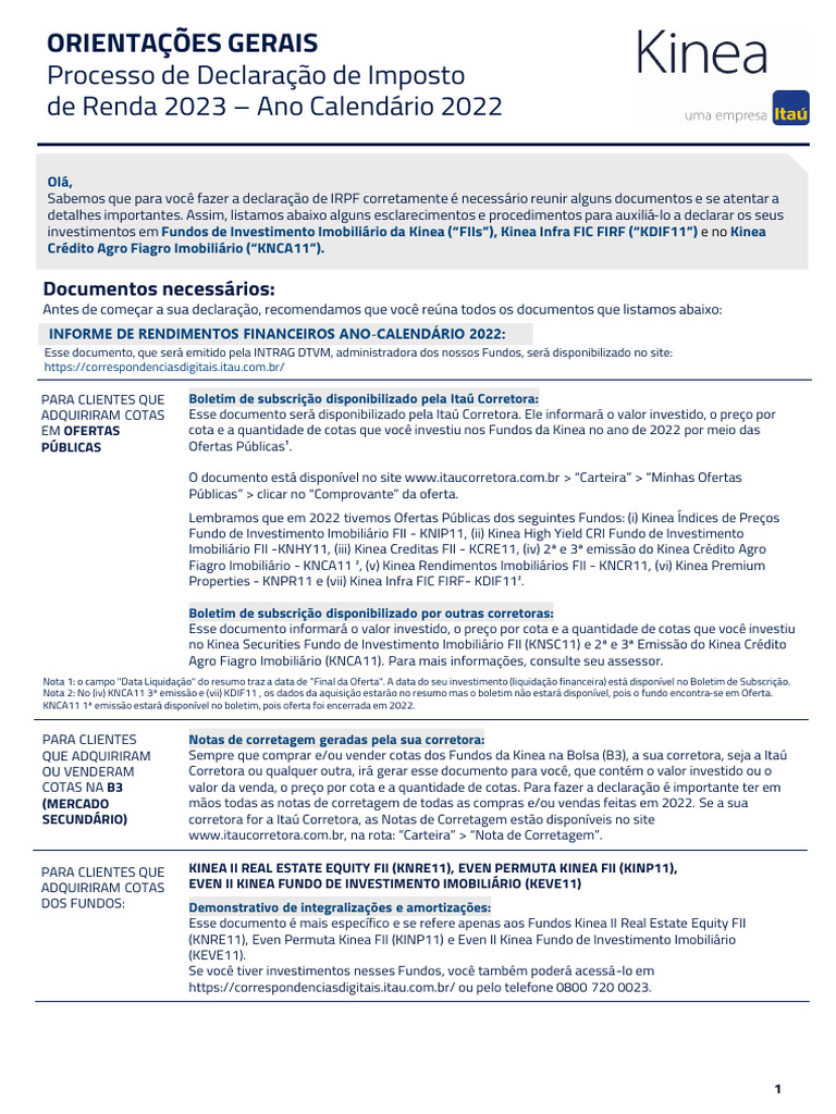 Guia Informe de Rendimentos - Kinea | PDF