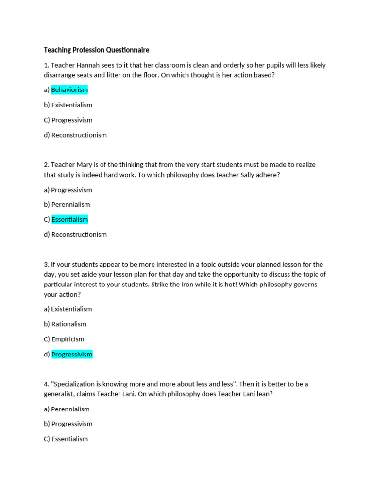 Teaching Profession Questionnaire | PDF