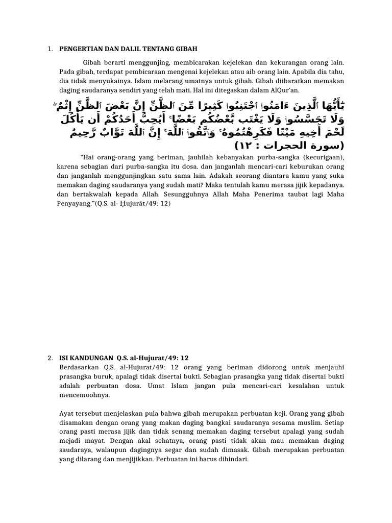 Pengertian Dan Dalil Tentang Gibah | PDF