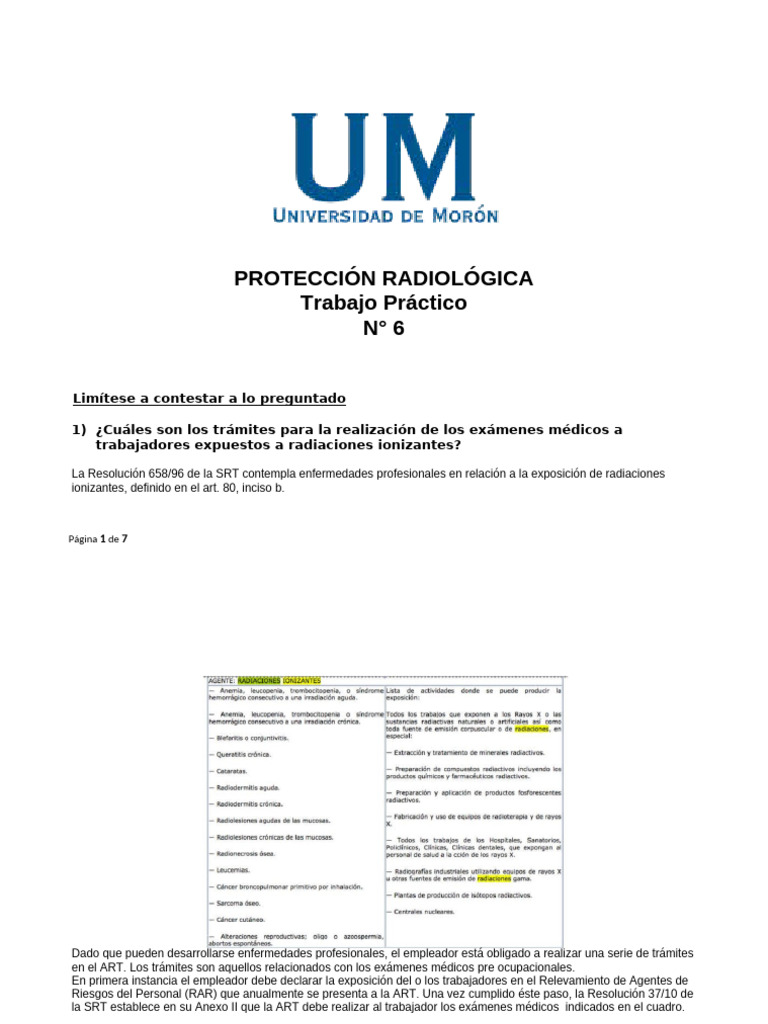 Protección Radiológica TP6 | PDF