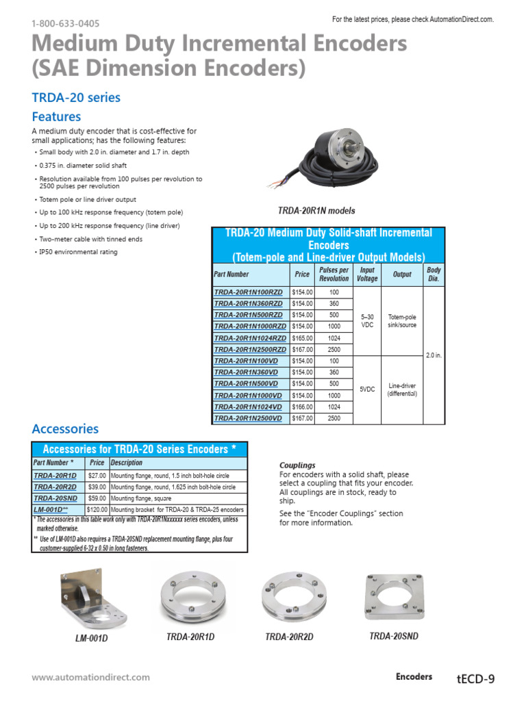 Medium Duty Incremental Encoders (SAE Dimension Encoders) : Features | PDF